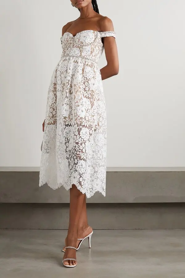 Self-Portrait Crystal-Embellished Lace Midi Dress - White - 50% Off |  Editorialist