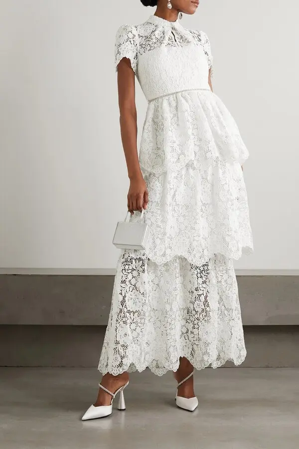 Self-Portrait Tiered Corded Lace Maxi Dress In White - 60% Off |  Editorialist