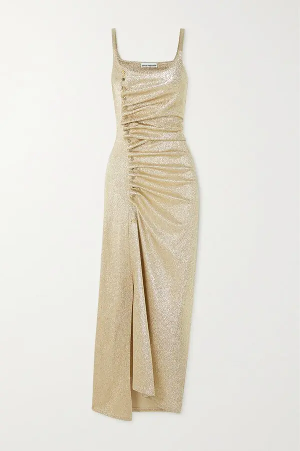 Rabanne Embellished Glittered Stretch-crepe Maxi Dress - Gold
