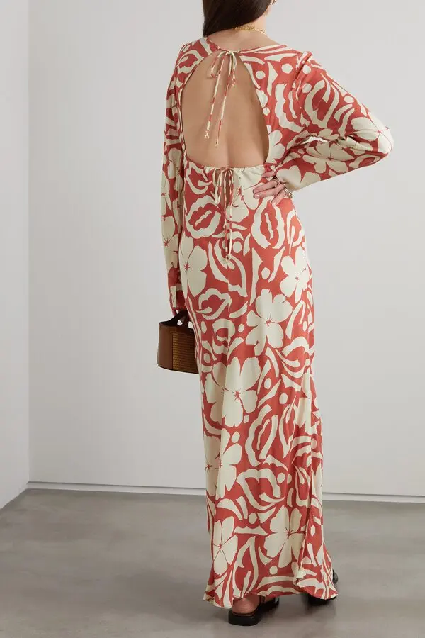 Faithfull The Brand Net Sustain Shiva Open-Back Floral-Print Voile Maxi  Dress In Red - 50% Off | Editorialist