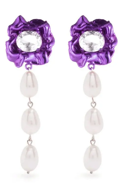 STERLING KING Lola Floral Pearl Drop Earrings - Violet