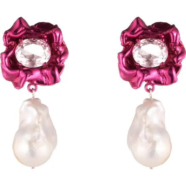 STERLING KING Lola Floral Drop Earrings - Fuchsia