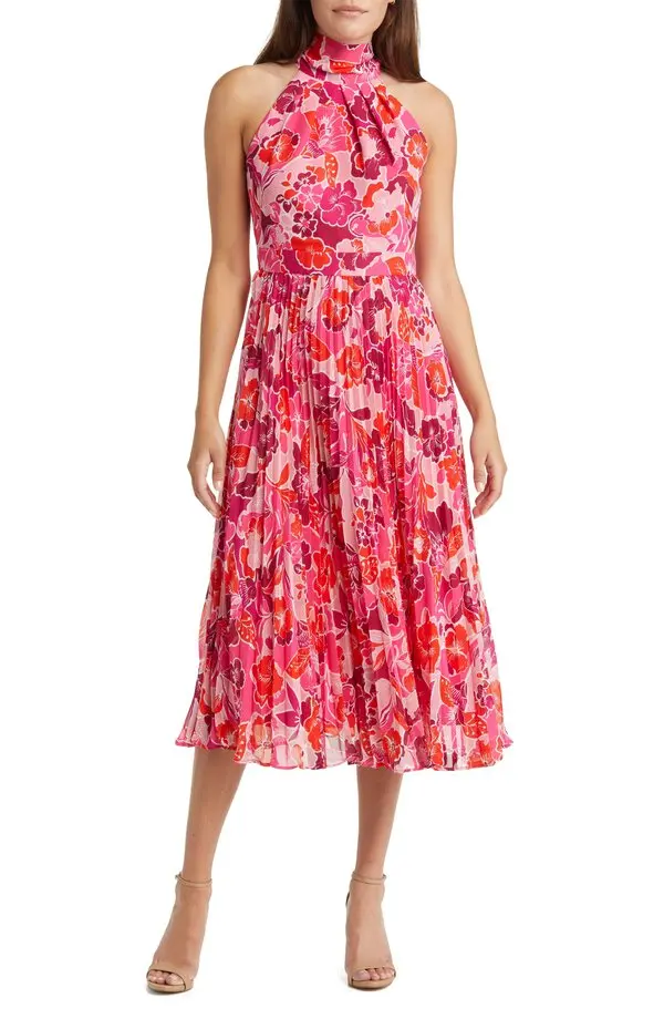 sachin and babi light blue dress Satin Floral Halter Neck Cutout Midi Dress main image 0