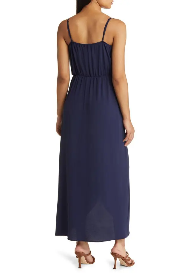 fraiche by j maxi dress Fraiche By J Flutter Sleeve Faux Wrap Maxi Dress In Navy