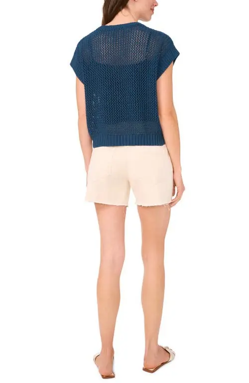 Halogen Open Stitch Cotton Crop Sweater Vest In Seaport Blue 63
