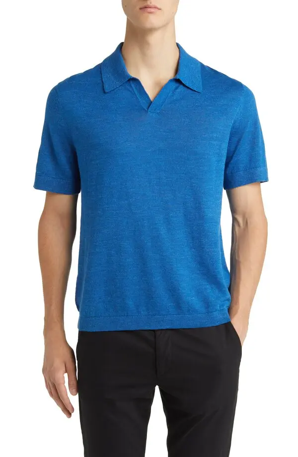 Theory Brenan Linen Blend Polo - Sail Blue