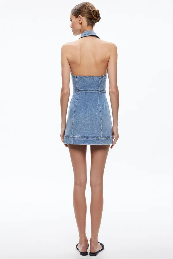Alice + Olivia Denim Halterneck Mini Dress