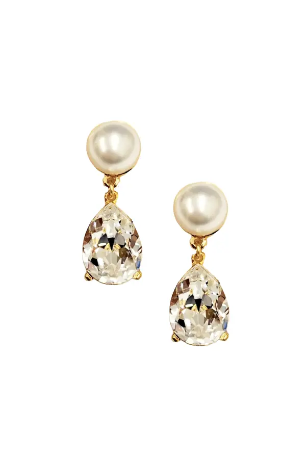 KENNETH JAY LANE Pearl & Crystal Teardrop Earrings - Lime