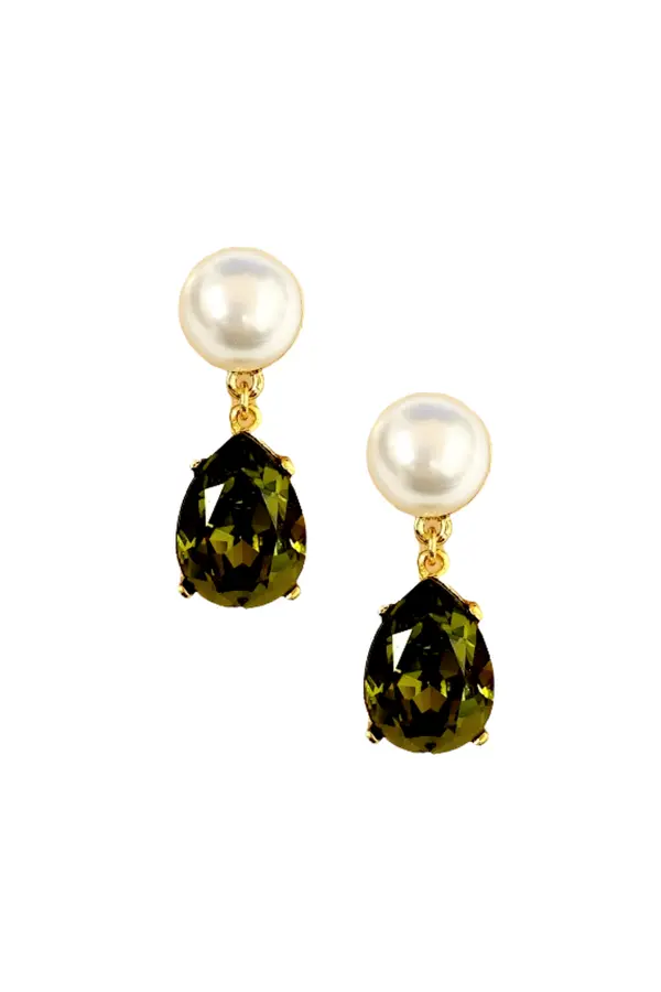 KENNETH JAY LANE Pearl & Olivine Teardrop Earrings - Lime