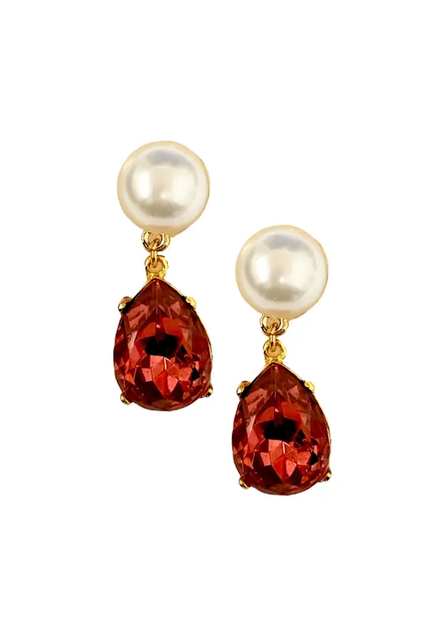 KENNETH JAY LANE Pearl & Rose Stone Teardrop Earrings - Lime