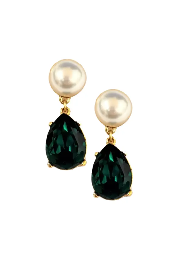 KENNETH JAY LANE Pearl & Emerald Teardrop Earrings - Lime