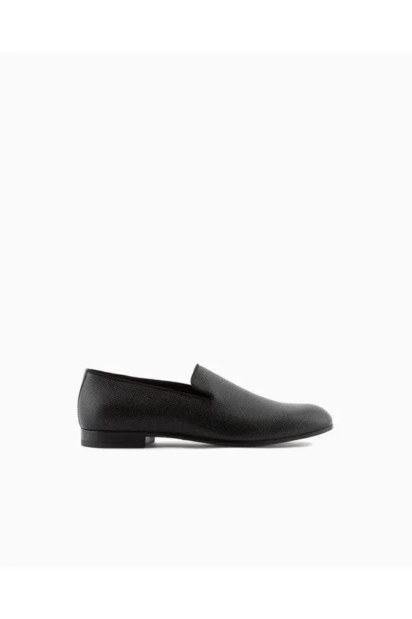 Giorgio Armani Braided-print Patent-leather Loafers - Black