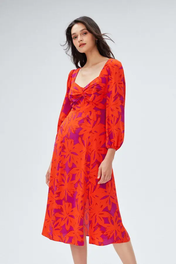 knee length dresses for ladies Grade & Gather Printed Ruffle Midi Dress, Chocolate – Evie Lou main image 0