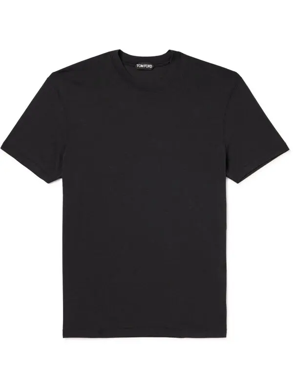 TOM FORD Logo-embroidered Lyocell And Cotton-blend Jersey T-shirt - Black