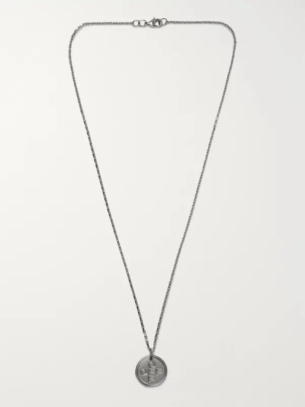 Off-White Logo Medallion Necklace - Silver