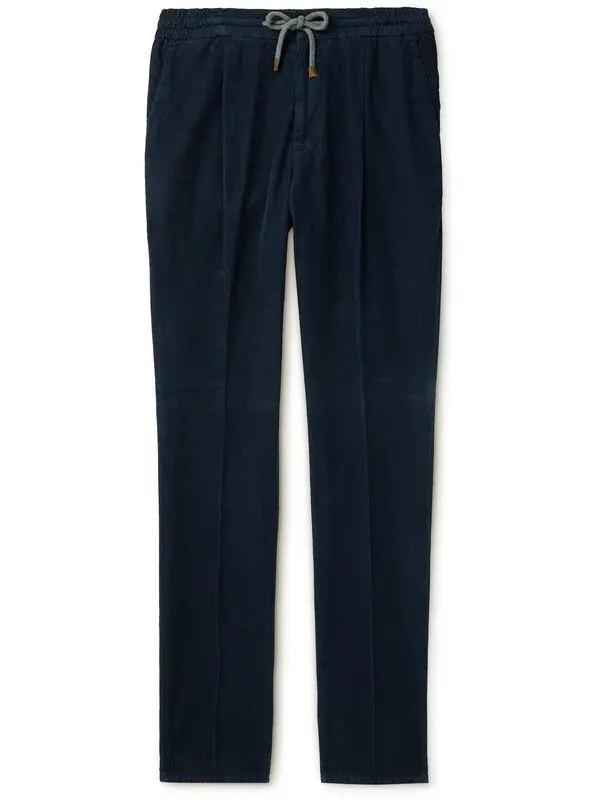 Brunello Cucinelli Tapered Pleated Cotton-corduroy Drawstring Trousers