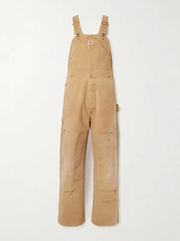 SAINT MXXXXXX Logo-appliquéd Distressed Cotton-canvas Overalls - Neutrals