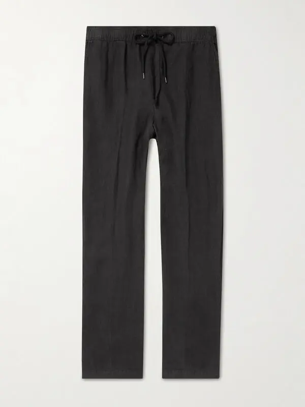 JAMES PERSE Garment-dyed Straight-leg Linen Drawstring Trousers - Black