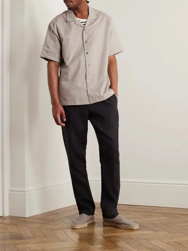 JAMES PERSE Garment-dyed Straight-leg Linen Drawstring Trousers - Black