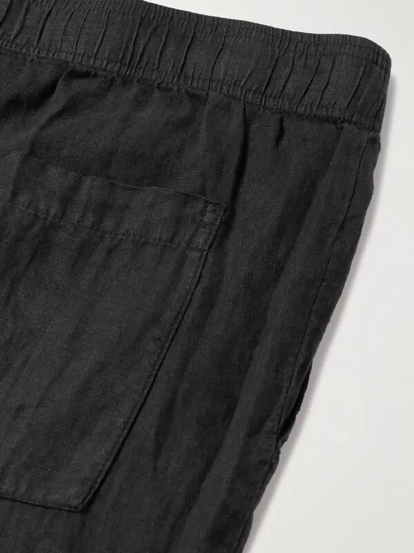 JAMES PERSE Garment-dyed Straight-leg Linen Drawstring Trousers - Black