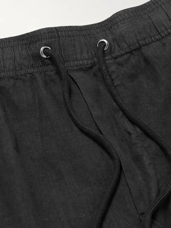 JAMES PERSE Garment-dyed Straight-leg Linen Drawstring Trousers - Black