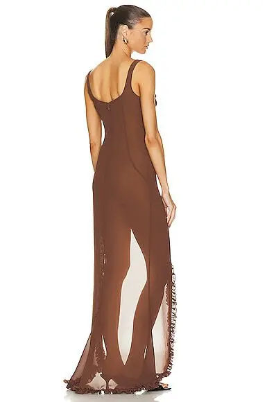helsa sheer ruffled long dress Our High Summer campaign featuring the sheer ruffled long dress in  and  the lace up flower sandal in nude