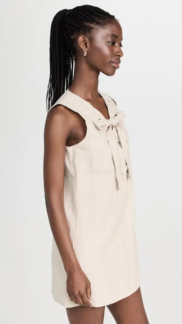 English Factory Linen Lace Up Front Dress - Tan | Editorialist