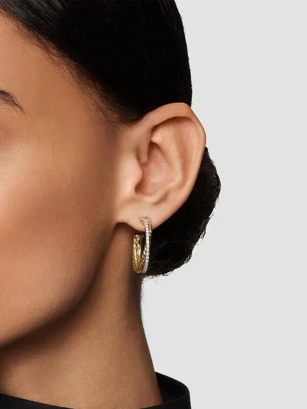 David Yurman Crossover Hoop Earrings In 18k Yellow With Diamonds, 26.5mm
