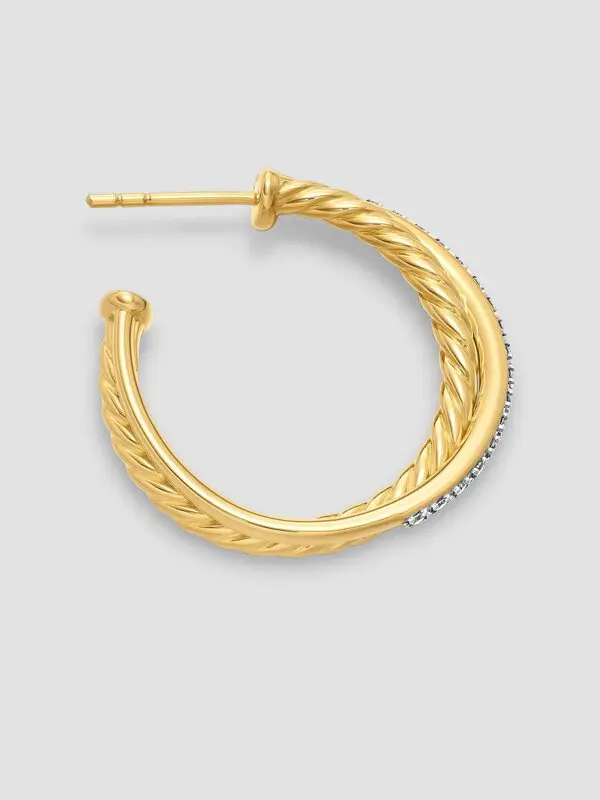 David Yurman Crossover Hoop Earrings In 18k Yellow With Diamonds, 26.5mm