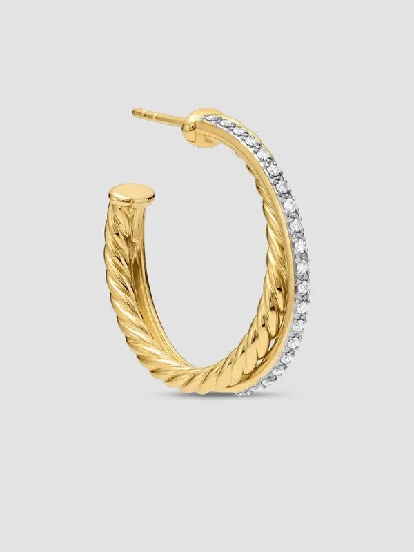 David Yurman Crossover Hoop Earrings In 18k Yellow With Diamonds, 26.5mm