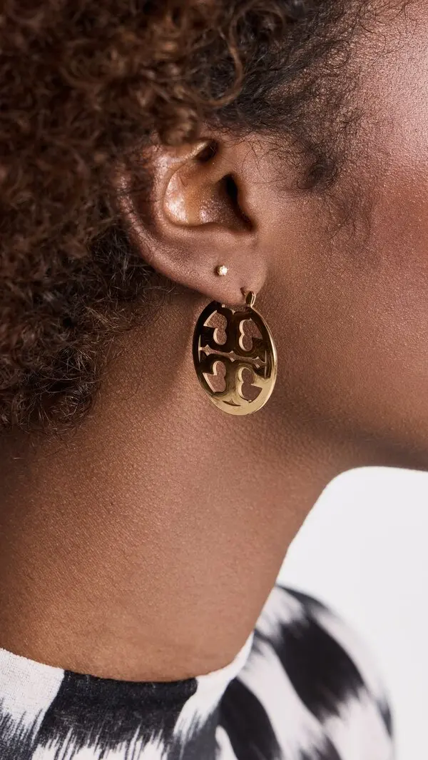 Tory Burch Small Icon Hoop Earrings - Tory Gold