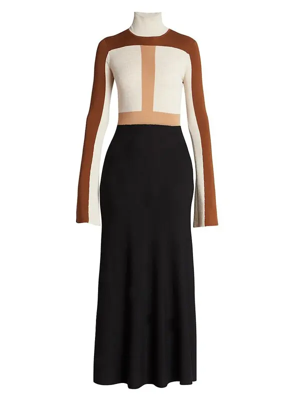 Chloé Colorblock Intarsia Wool Maxi Dress