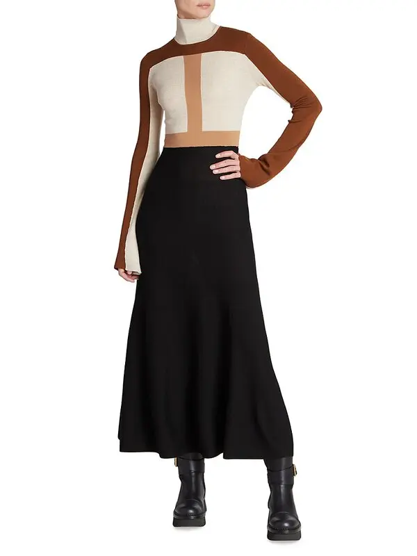 Chloé Colorblock Intarsia Wool Maxi Dress