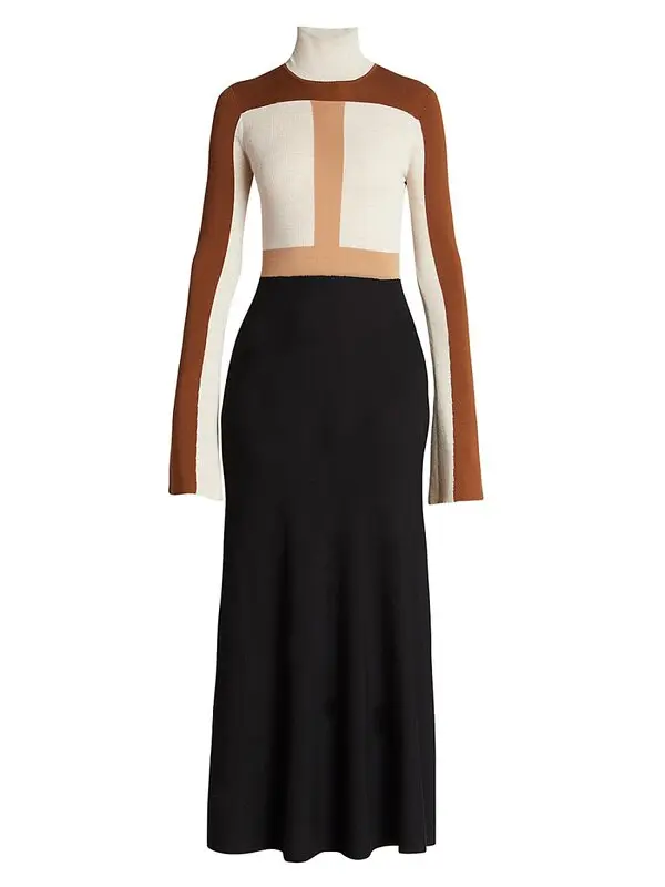 Chloé Colorblock Intarsia Wool Maxi Dress