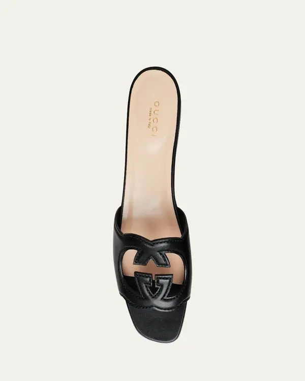 Gucci Leather Logo Cutout Flat Sandals - Black