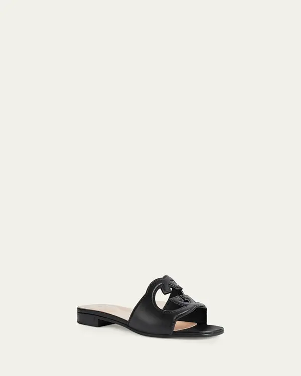 Gucci Leather Logo Cutout Flat Sandals - Black