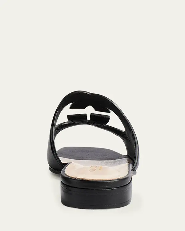 Gucci Leather Logo Cutout Flat Sandals - Black