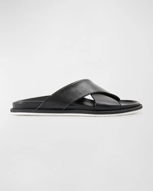 PAUL STUART Punta Crisscross Leather Slide Sandals - Black