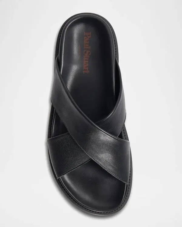 PAUL STUART Punta Crisscross Leather Slide Sandals