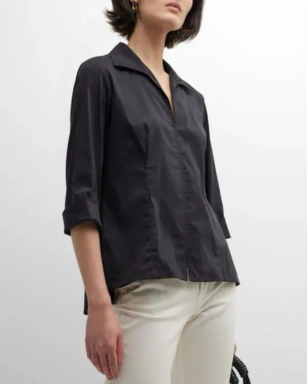 Finley 3/4-sleeve Stretch Cotton Swing Shirt - Black
