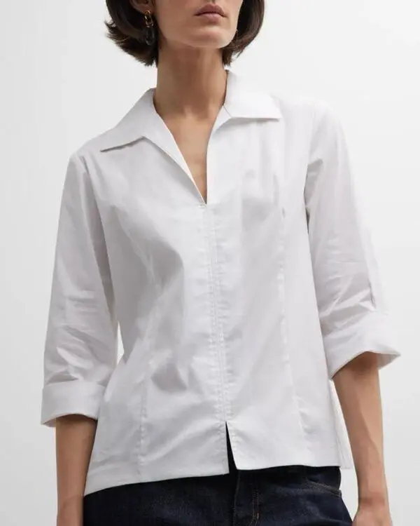 Finley 3/4-sleeve Stretch Cotton Swing Shirt - White
