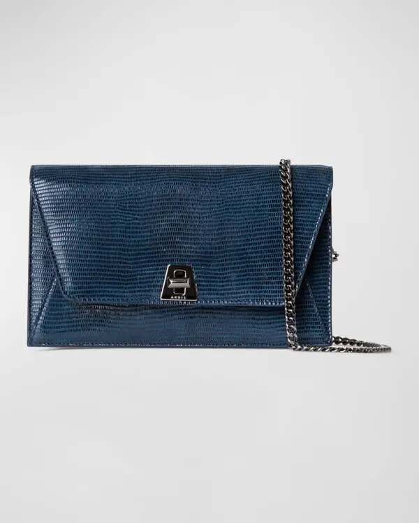 Akris Anouk Lizard-print Clutch Bag With Chain - Admiral Blue