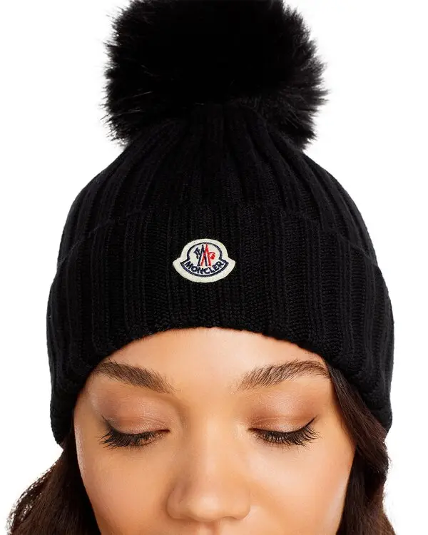 Moncler Wool Ribbed Beanie With Pom-pom