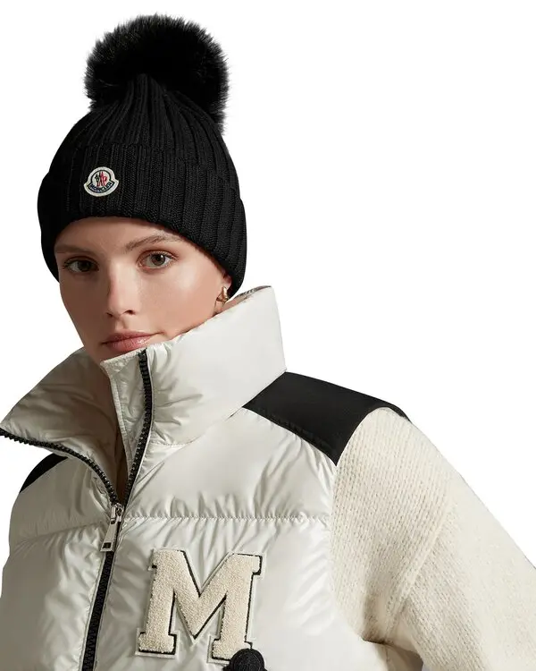 Moncler Wool Ribbed Beanie With Pom-pom