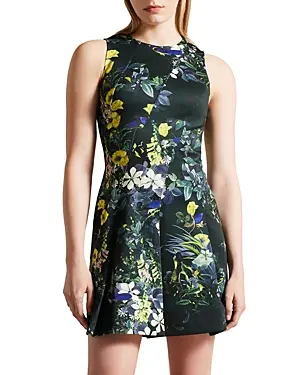 slim fit dress slacks Mela Green Floral Print Skater Dress With Back Tie main image 0