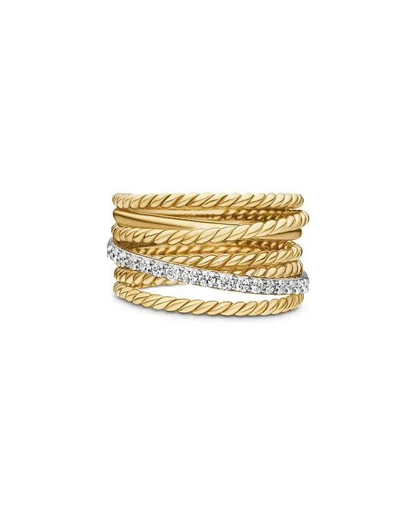 David Yurman Crossover Wide Ring With Diamonds In Gold - White/gold