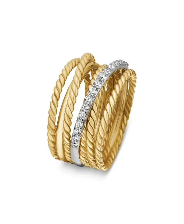 David Yurman Crossover Wide Ring With Diamonds In Gold - White/gold