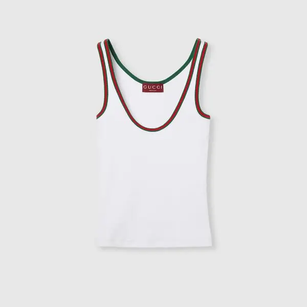 Gucci Cotton Rib Tank Top With Web - White