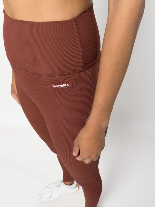 SPORTY & RICH Logo-patch Ribbed Leggings