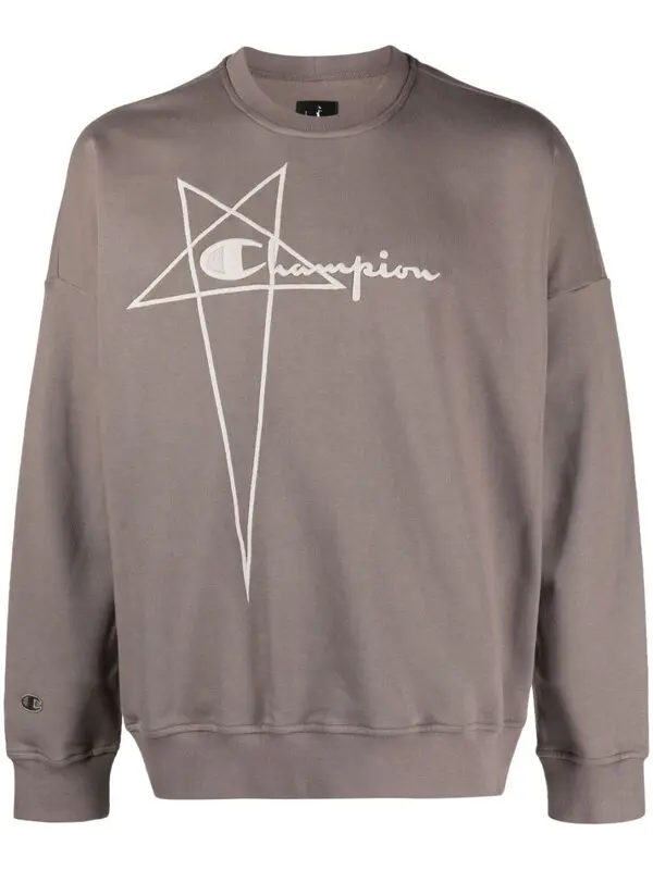 Rick Owens Embroidered-logo Organic-cotton Jumper - Neutrals